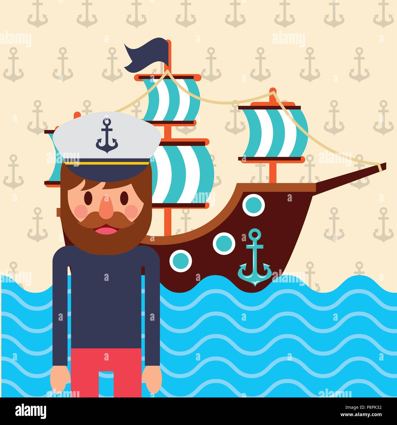 nautical maritime design ship pirate ocean vector illustration Stock ...