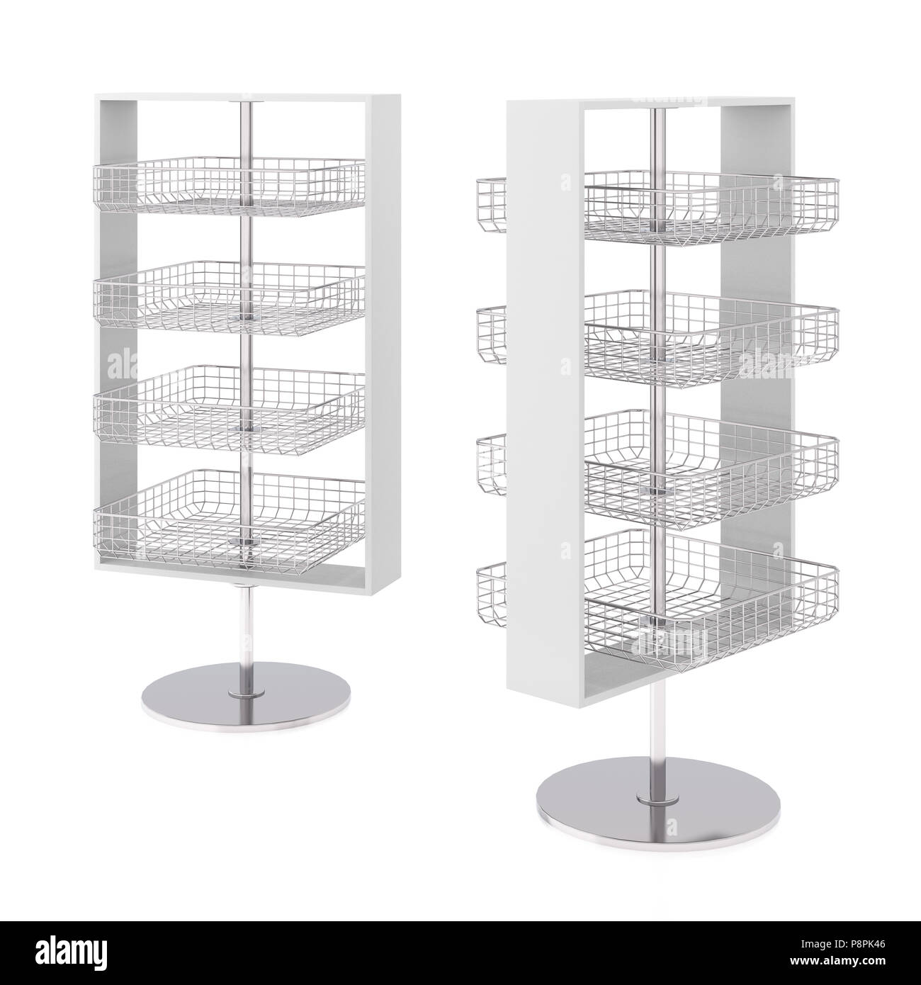 Empty display stand with wire shelves. Isolated on white background ...