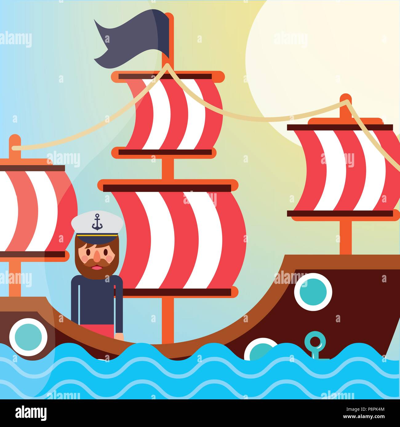 nautical maritime design pirate on his boat smiling ocean vector ...