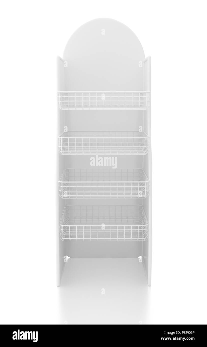 Empty display stand with wire shelves. Isolated on white background ...