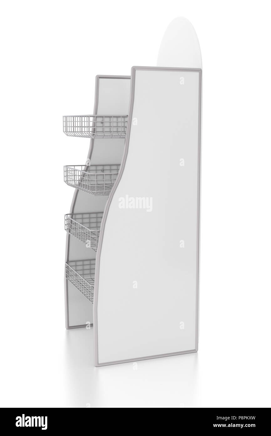 Empty display stand with wire shelves. Isolated on white background ...