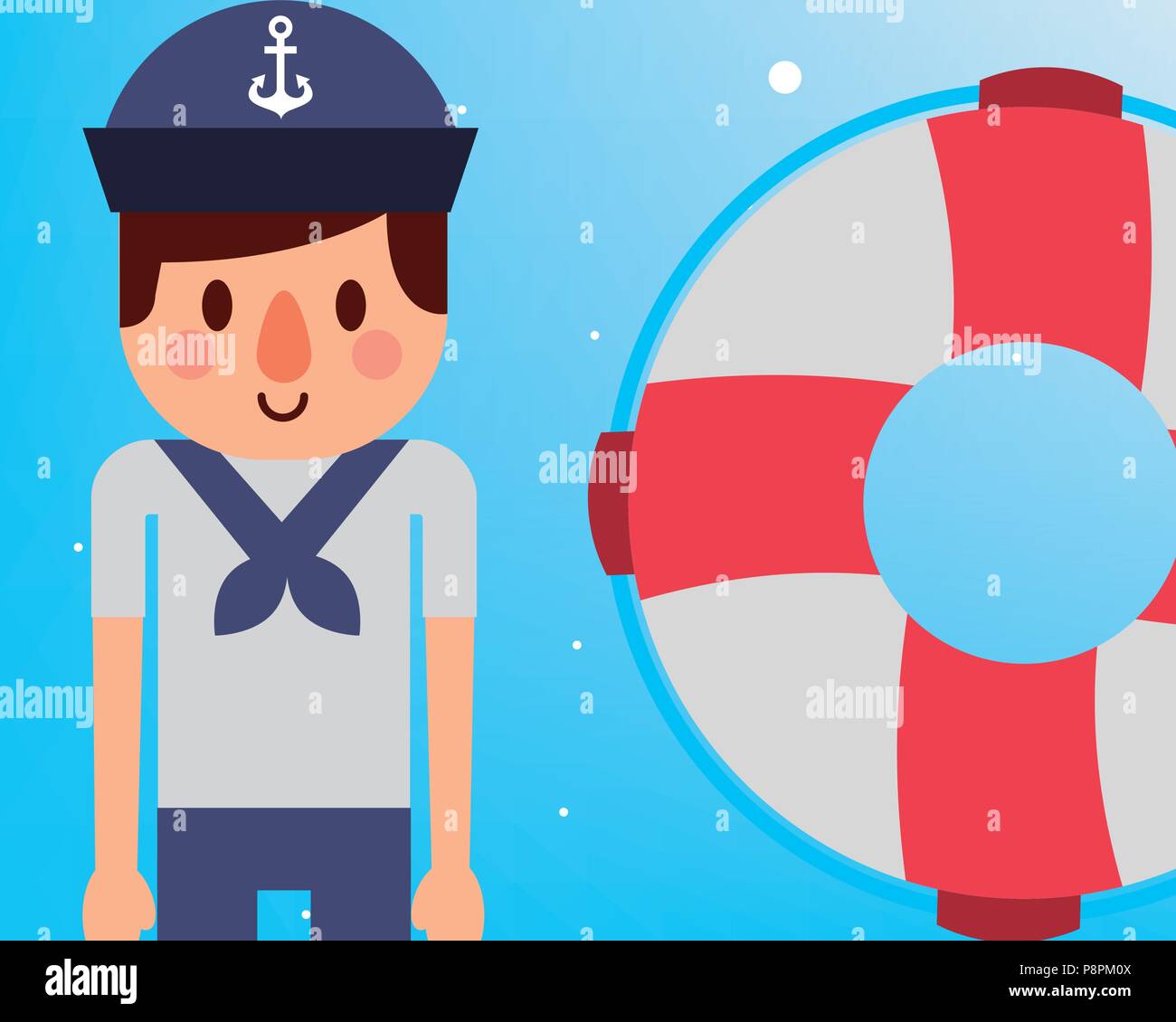 nautical maritime design cute smiling sailor with float rescue vector ...