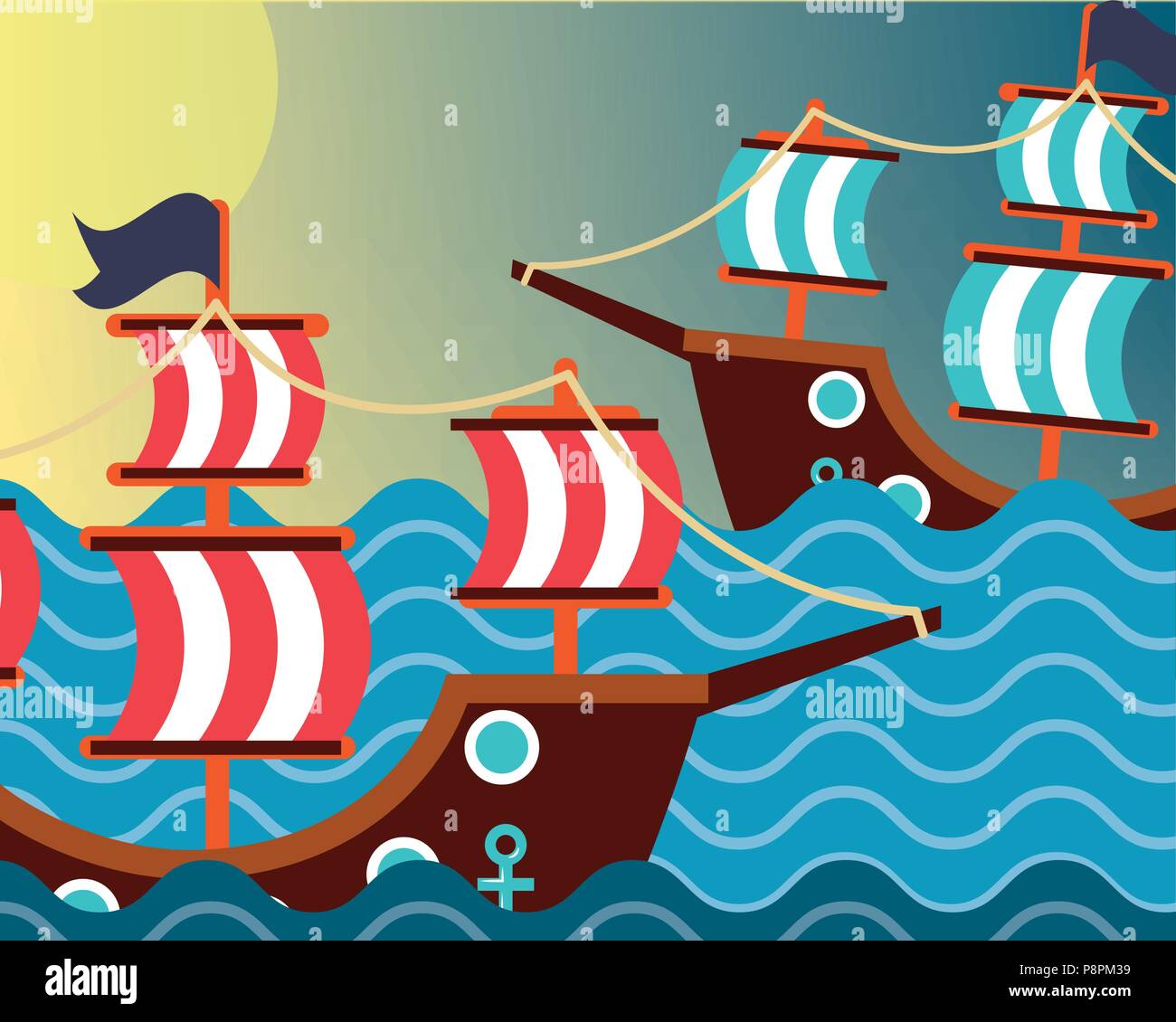 nautical maritime design ocean pirate ships vector illustration Stock ...