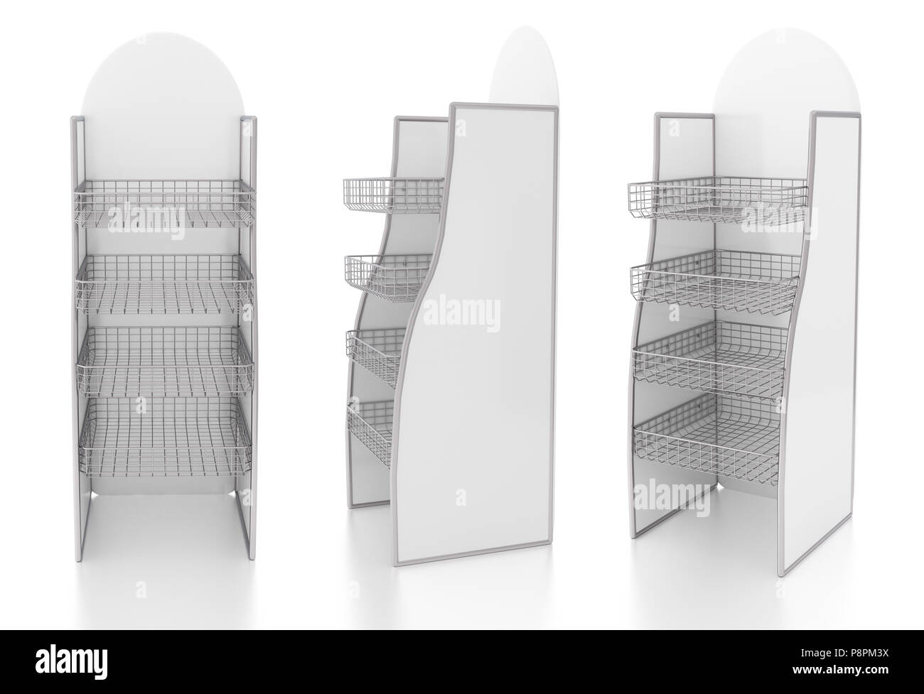 Set of empty display stand with wire shelves. Isolated on white ...