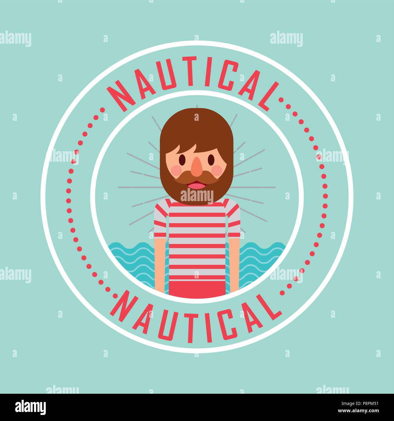 nautical maritime design sticker with cute pirate ocean vector ...