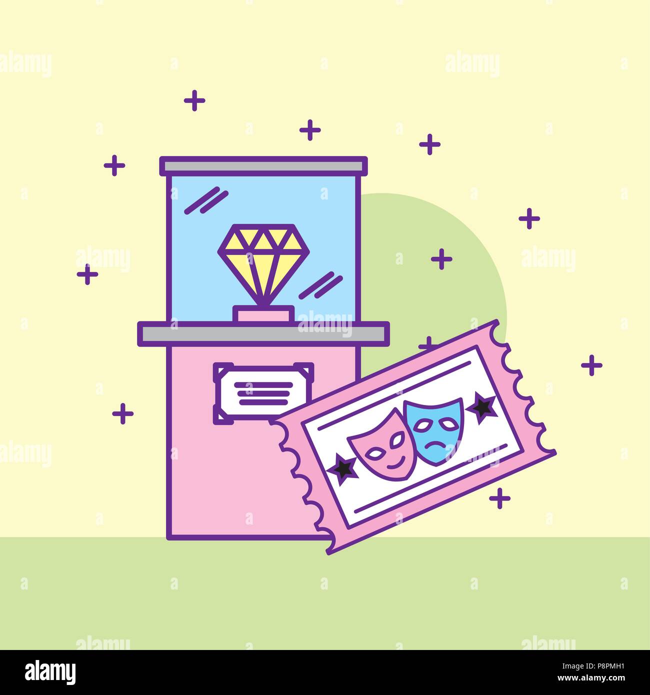 museum monuments design diamond ticket theater vector illustration ...