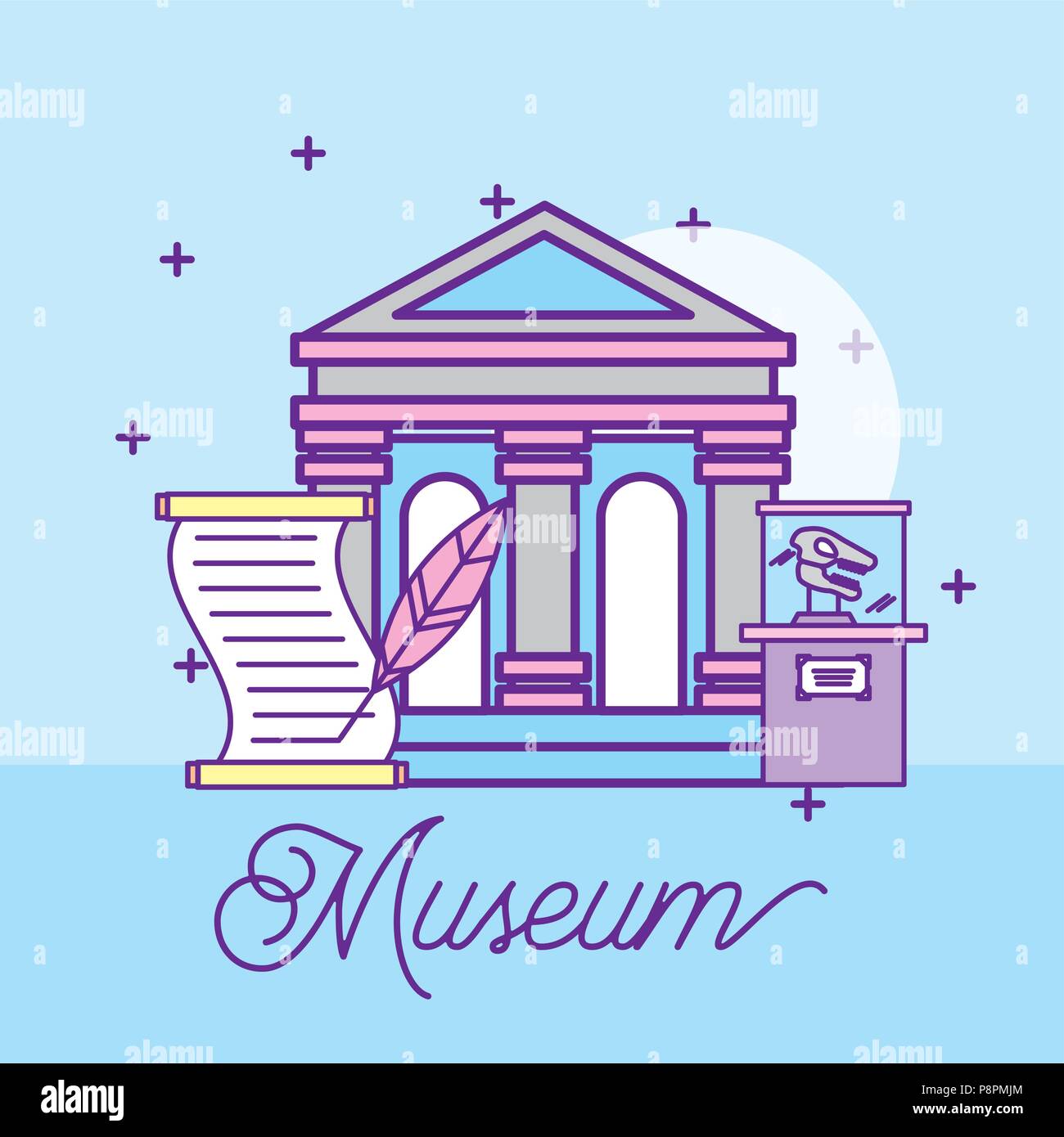 museum monuments design paper prehistoric dinosaur writing pen vector ...