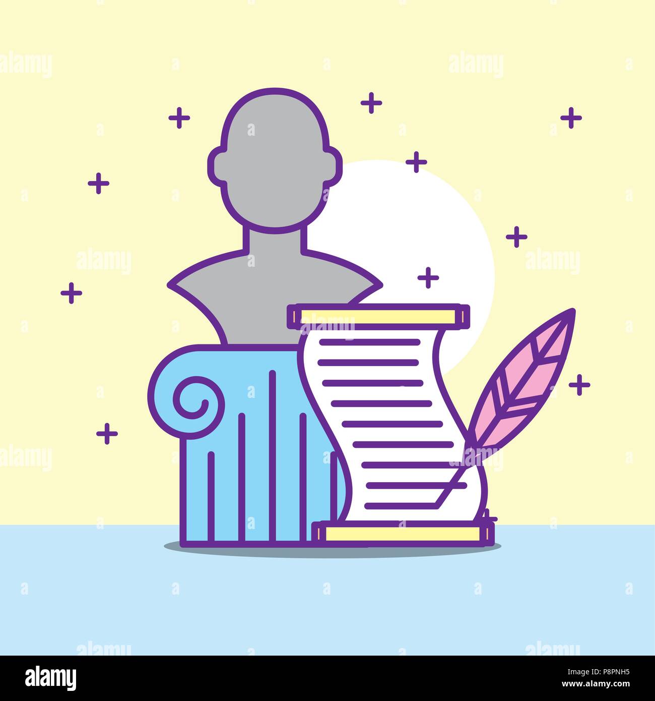 museum monuments design man monument stars parchment writing pen vector ...