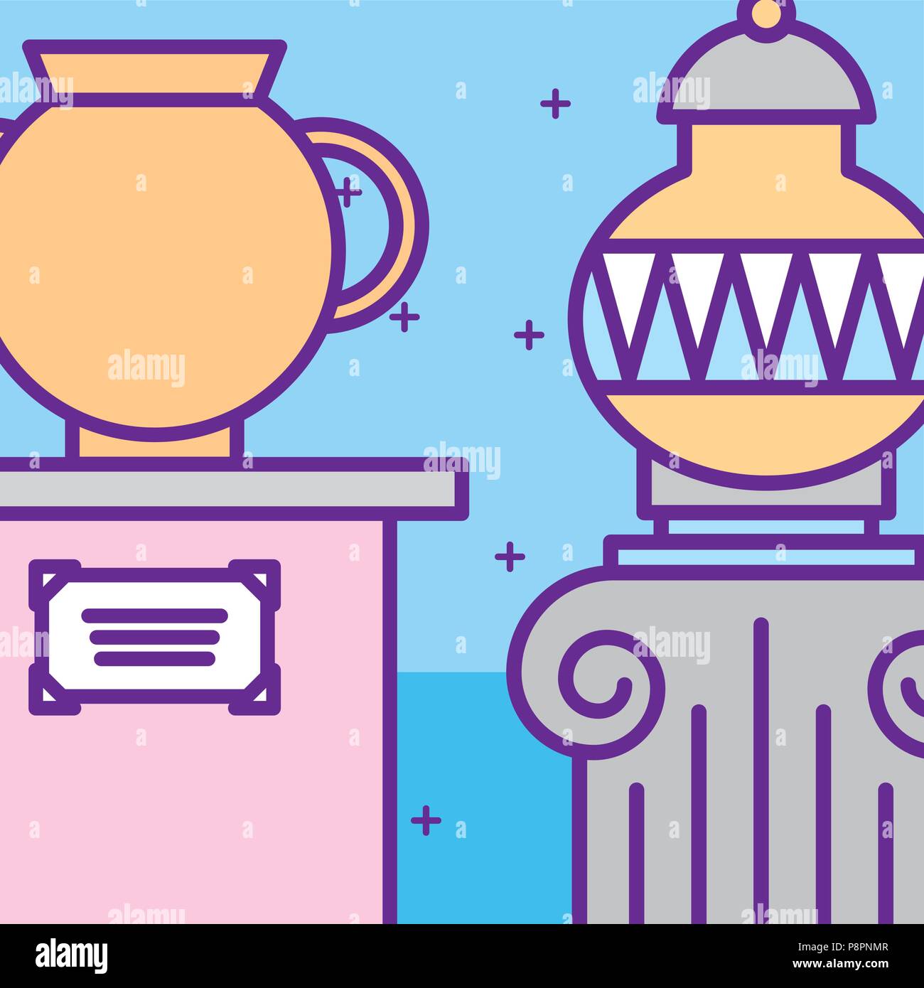 museum monuments design historic colors vases vector illustration Stock ...