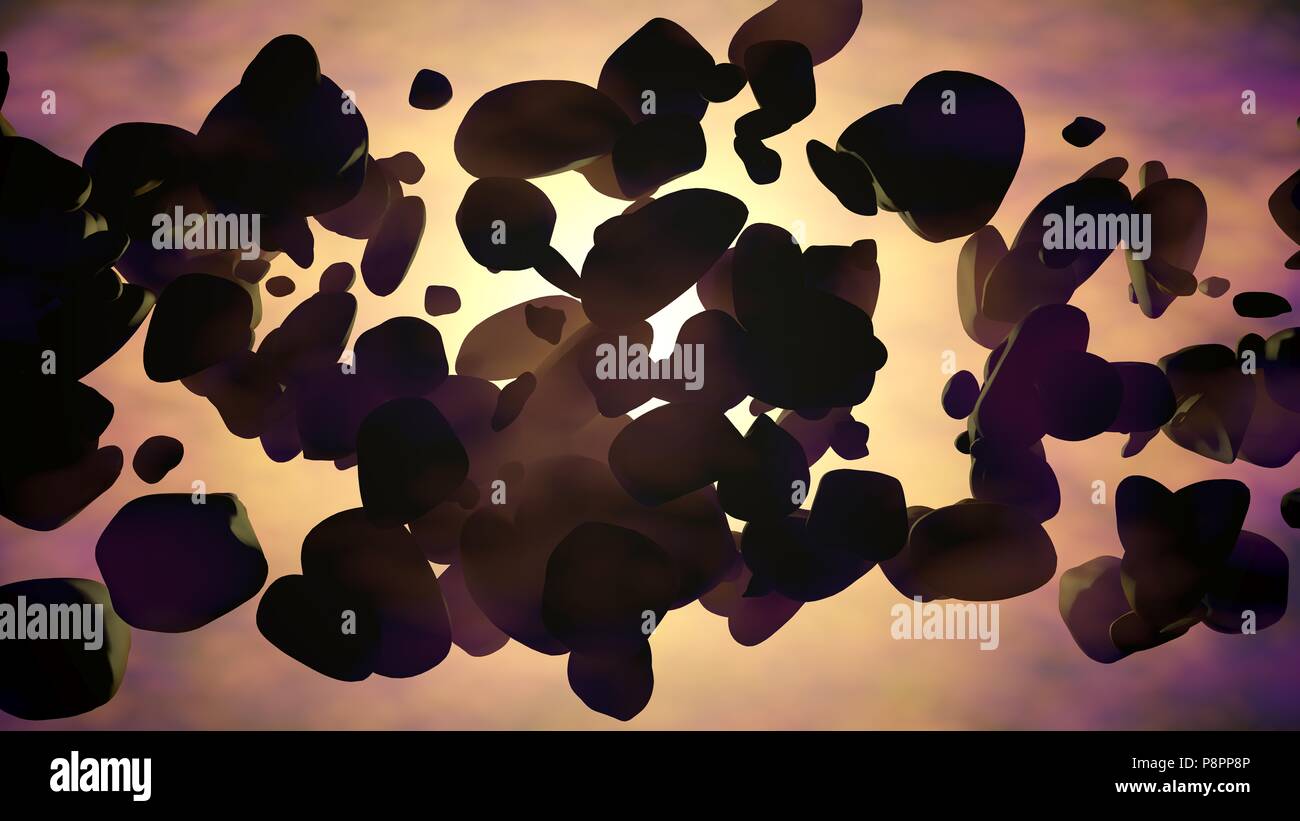 Asteroids infront of Star. Volumetric light rays effect. 3d render ...