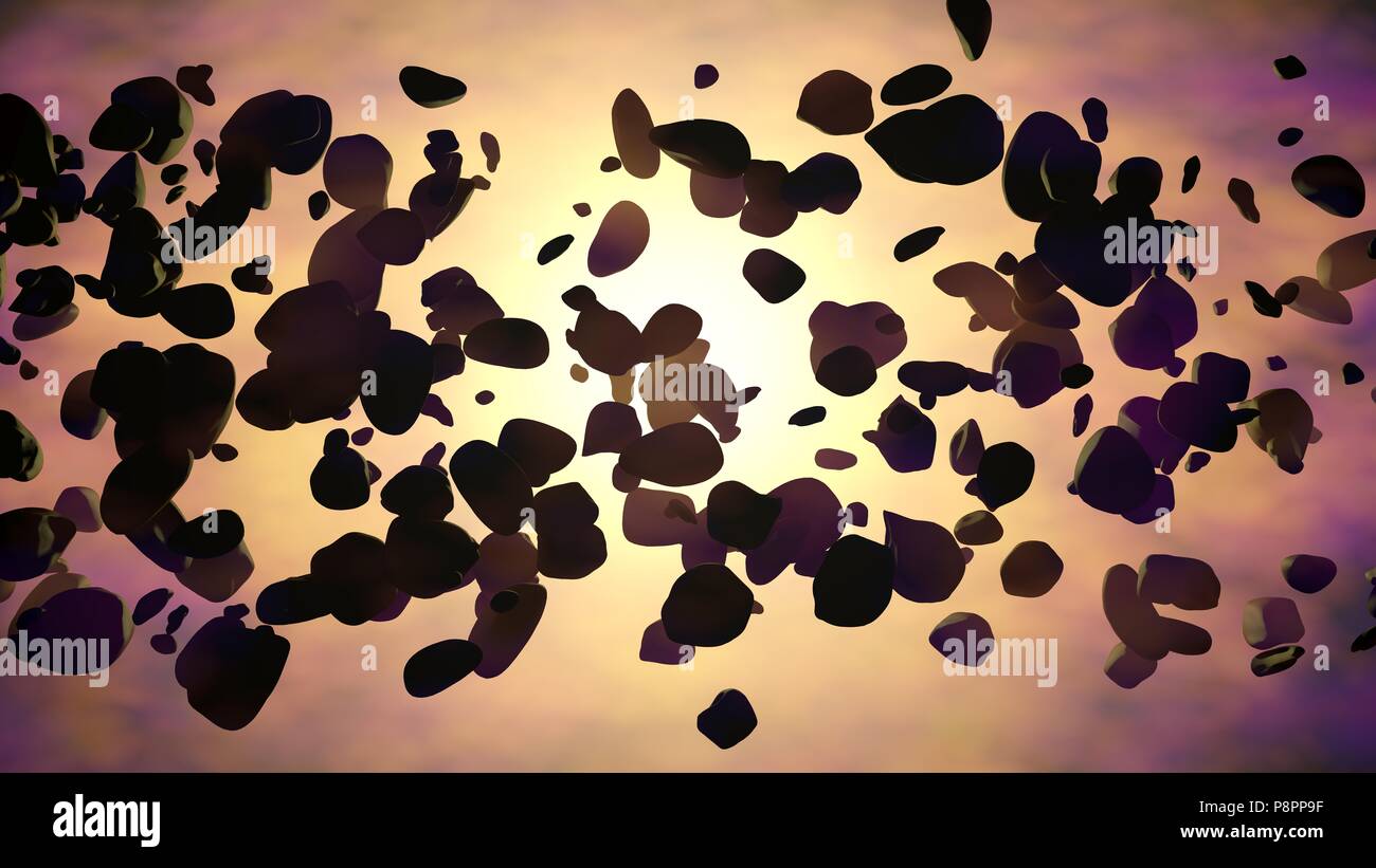 Asteroids infront of Star. Volumetric light rays effect. 3d render ...