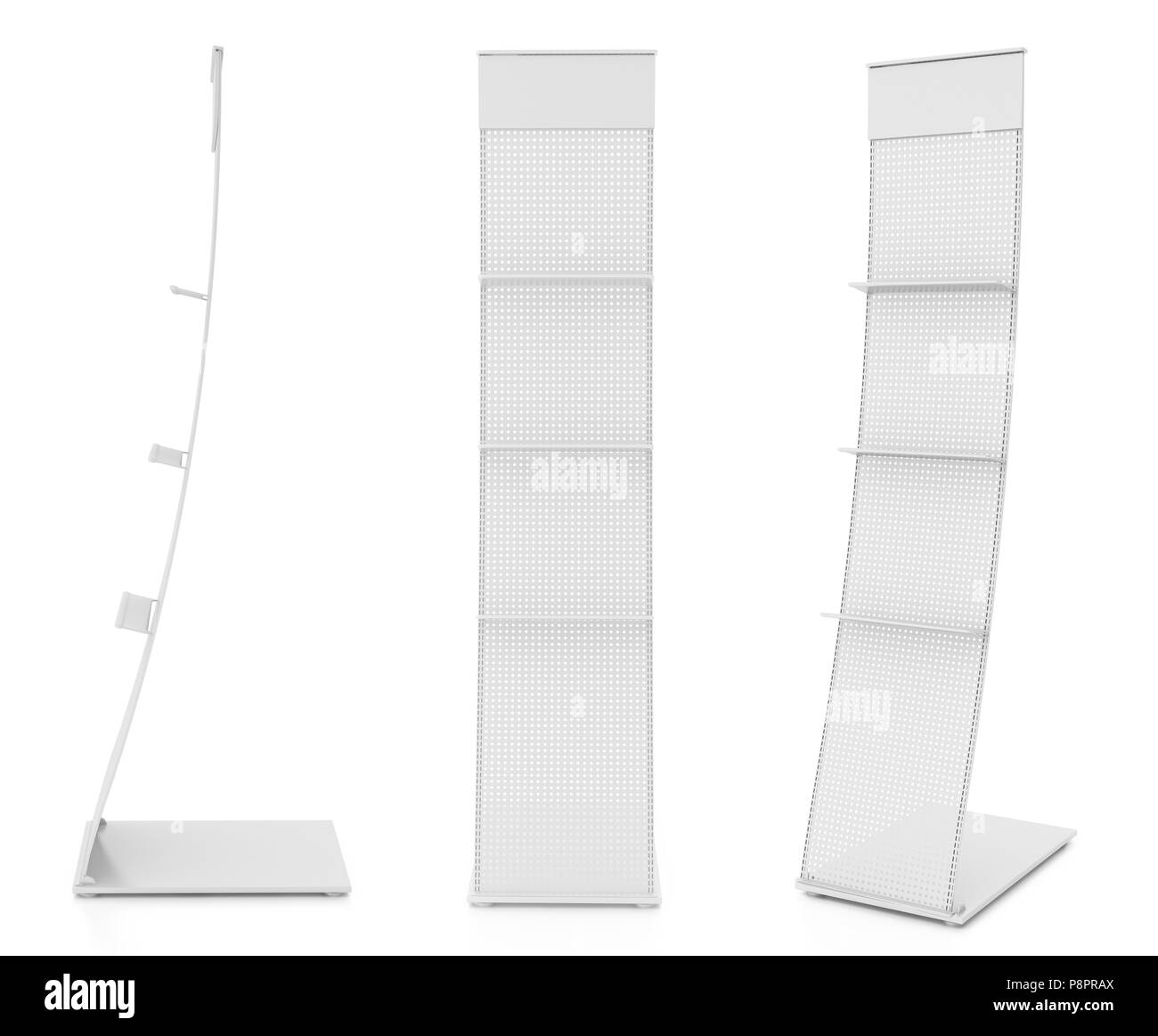 Set of empty advertising stand with shelves. Isolated on white ...