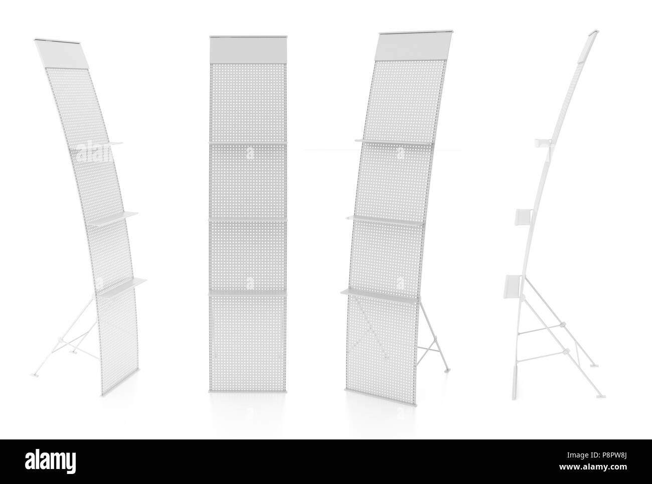 Set of empty advertising stand with shelves. Isolated on white ...