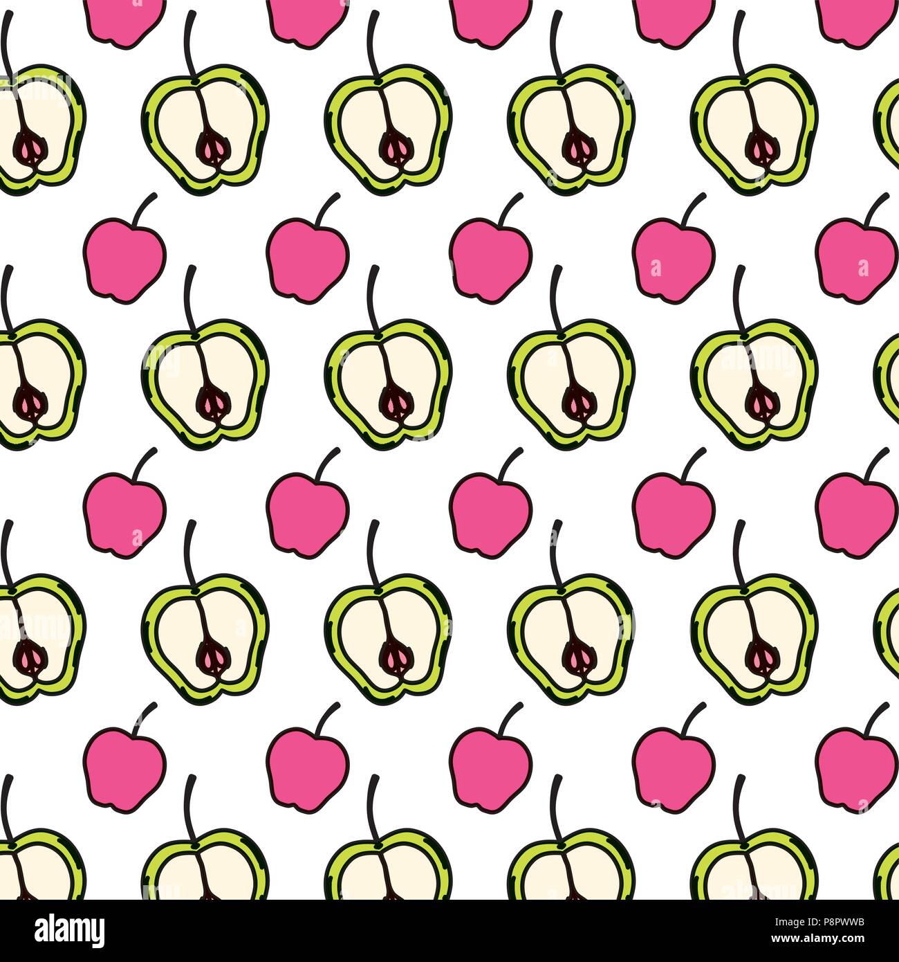 color delicious apples fruits nutrition background vector illustration ...