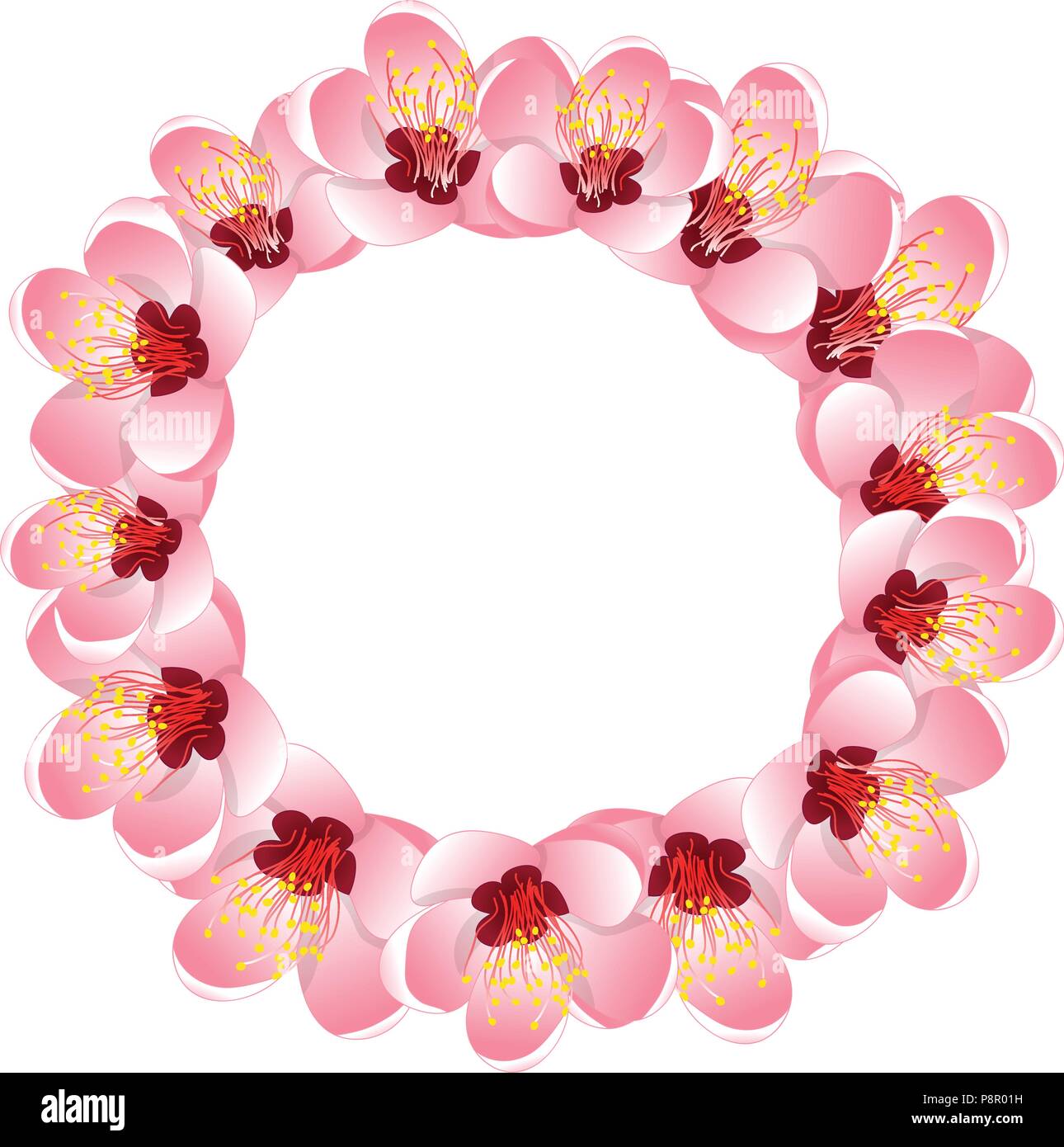 Momo Peach Flower Blossom Wreath. Vector Illustration Stock Vector ...