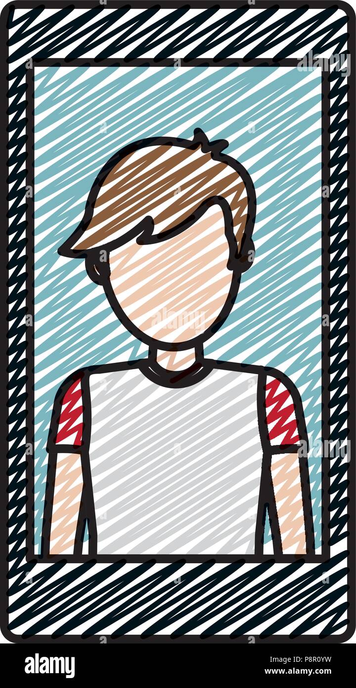 doodle social smartphone with boy in video call vector illustration ...