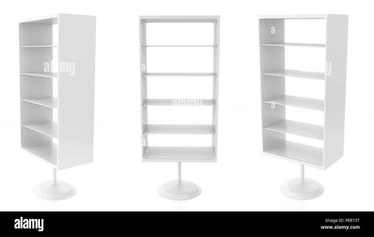 Set of empty product display stand. Isolated on white background. 3d ...