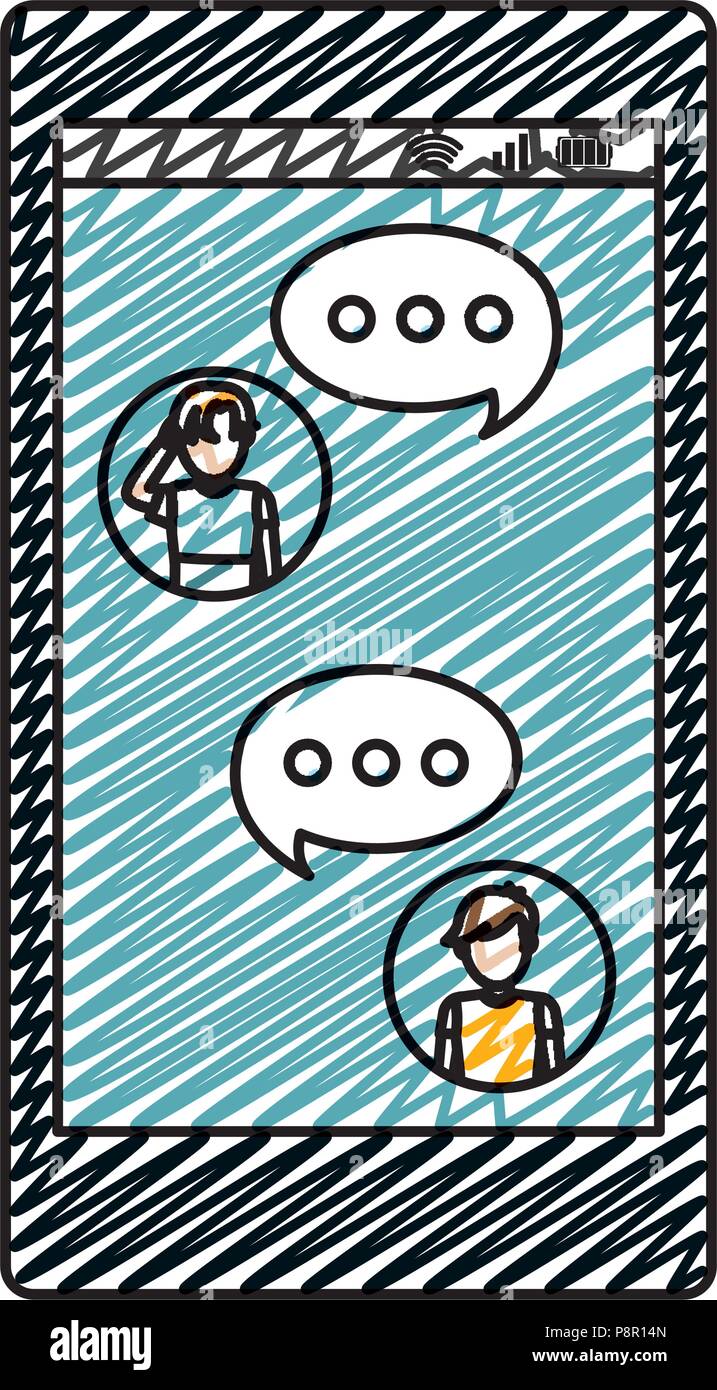 doodle boys with social smartphone chat message vector illustration ...
