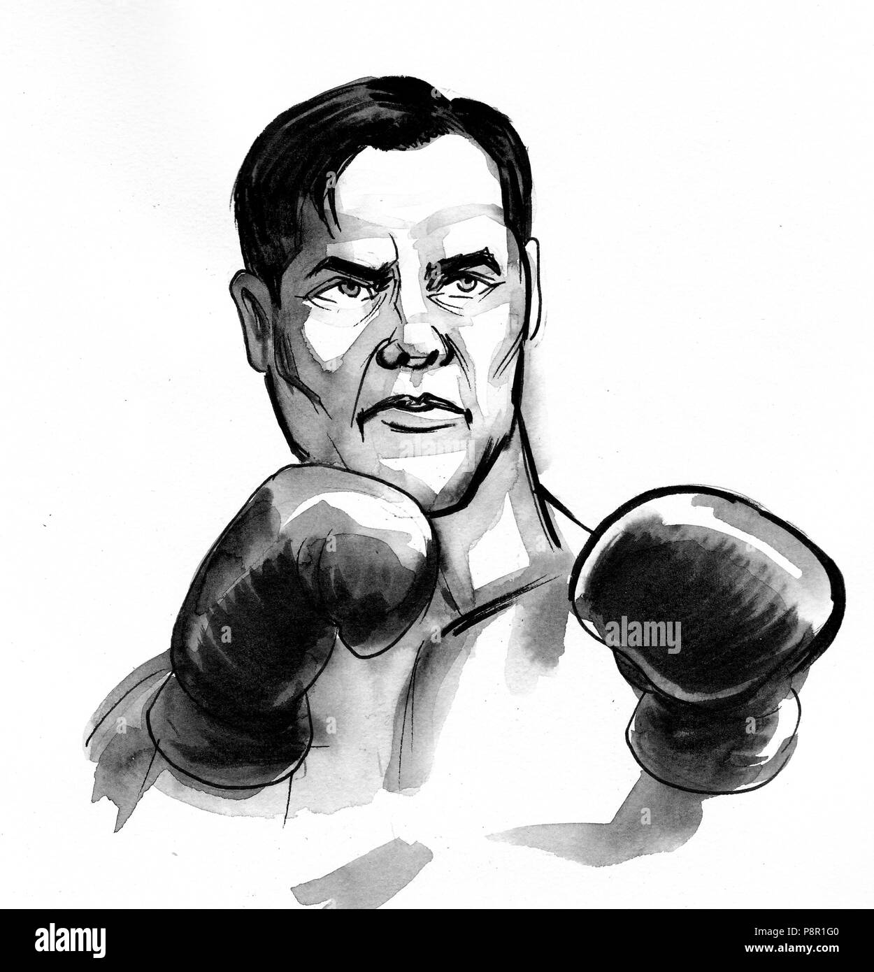 Boxer man sketch Black and White Stock Photos & Images - Alamy