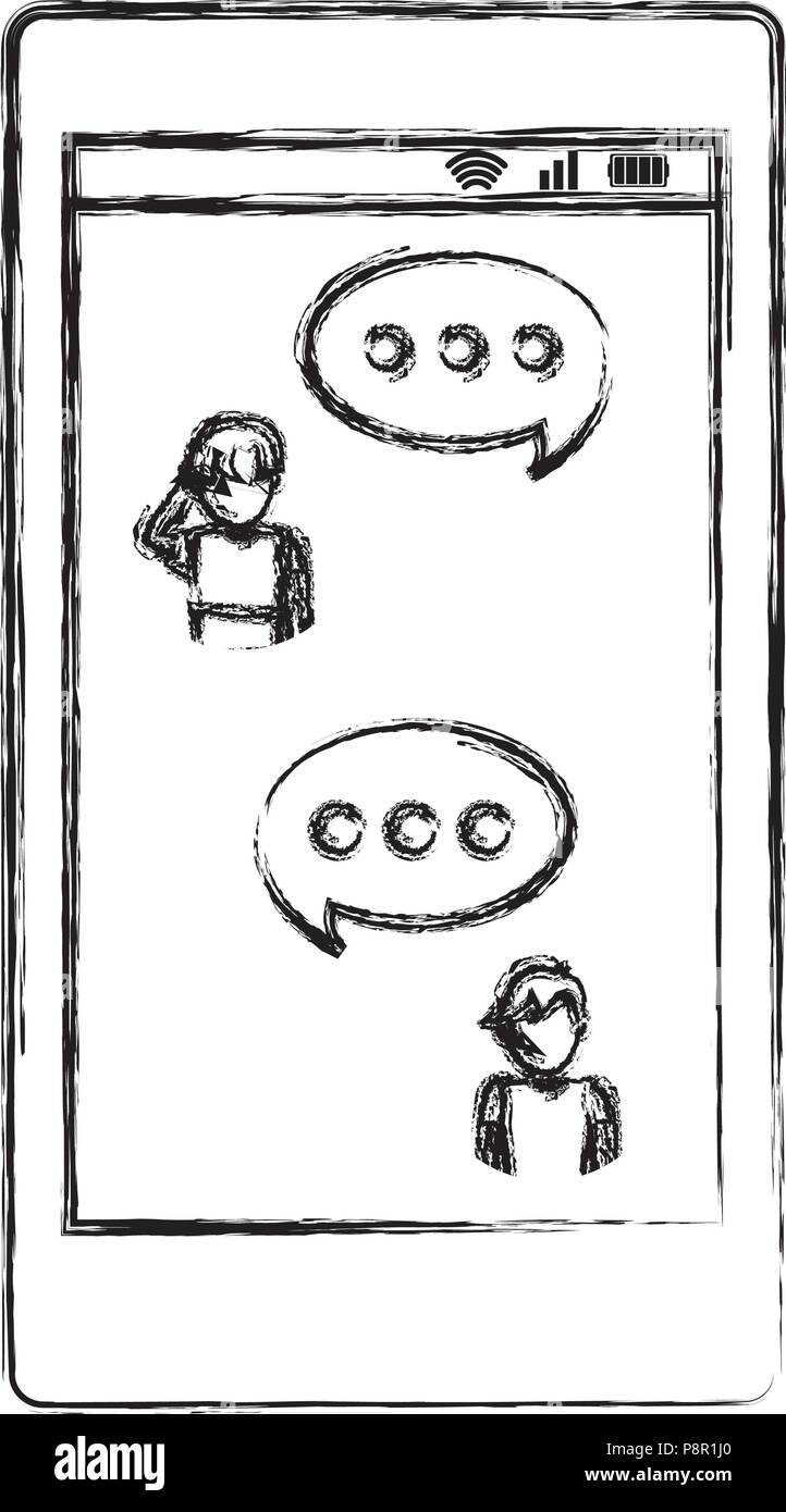 grunge boys with social smartphone chat message vector illustration ...