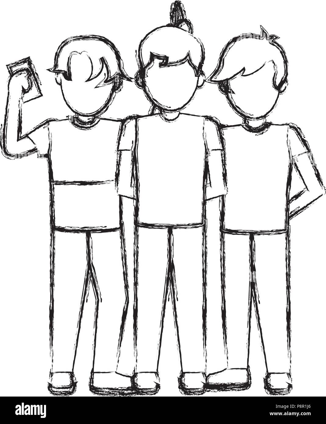grunge children boys playing with social smartphone vector illustration ...
