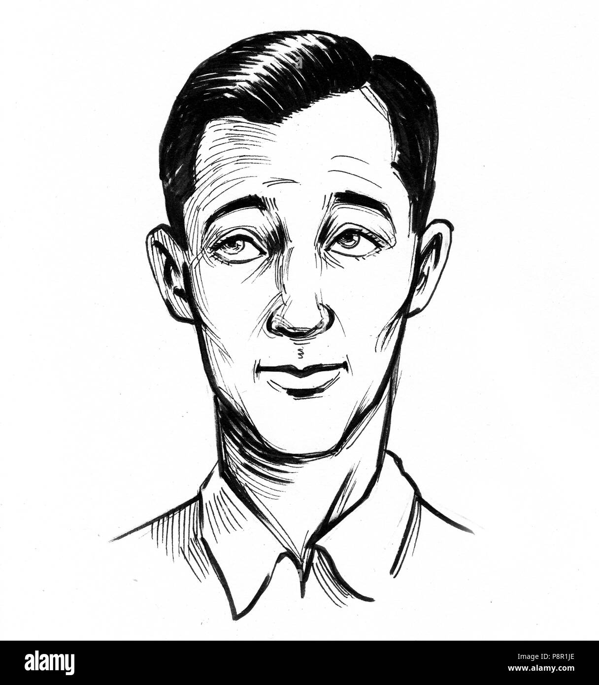 Male character. Ink black and white drawing Stock Photo - Alamy