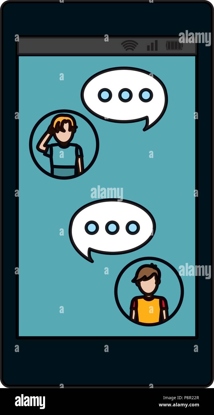 color boys with social smartphone chat message vector illustration ...