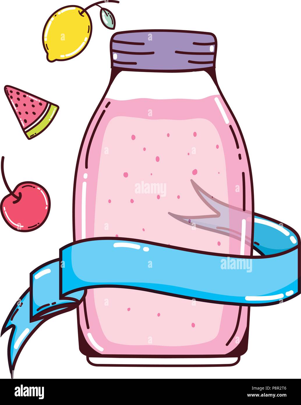 healthy fruits juice in the jar and ribbon vector illustration Stock ...