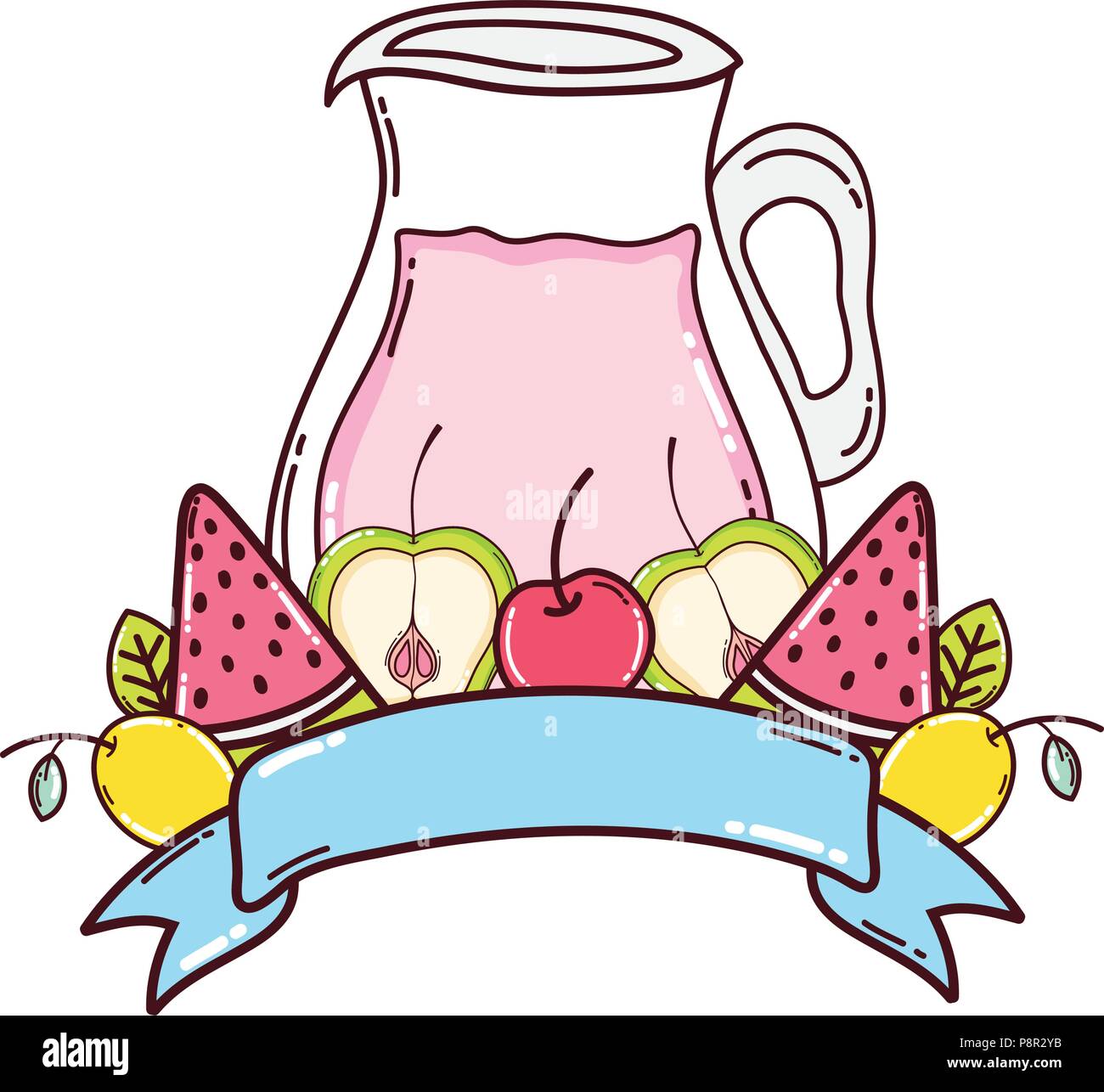 fruits healthy juice in the jar with ribbon vector illustration Stock ...