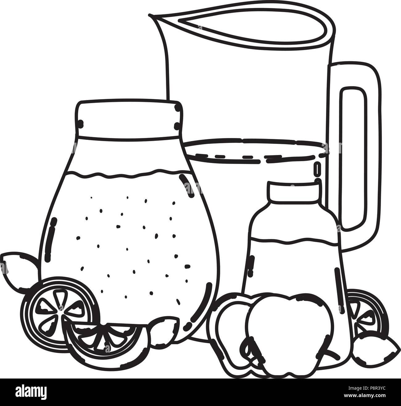 line delicious fruits juice in the jar with ribbon vector illustration ...