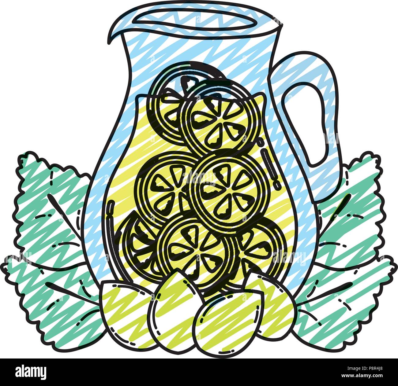 doodle cucumber juice in the jar and natural leaves vector illustration ...
