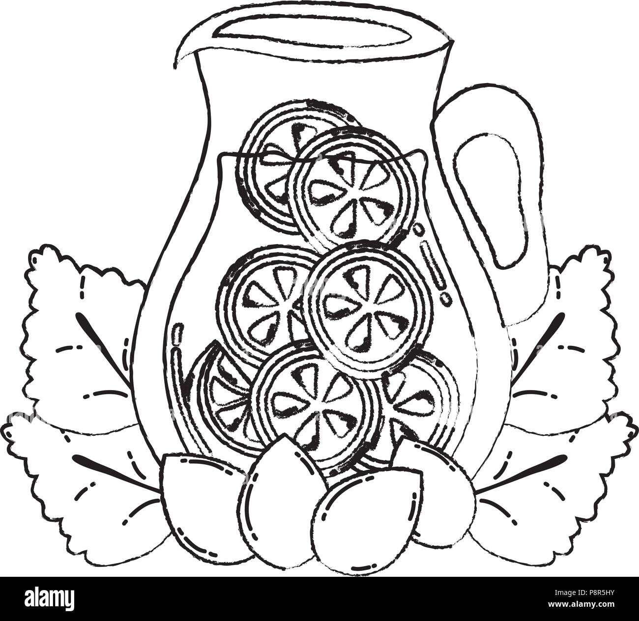 grunge cucumber juice in the jar and natural leaves vector illustration ...