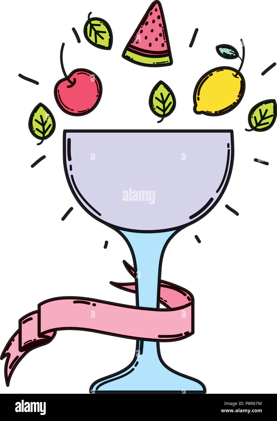 color smoothie fruits in the crystal cup with ribbon vector ...