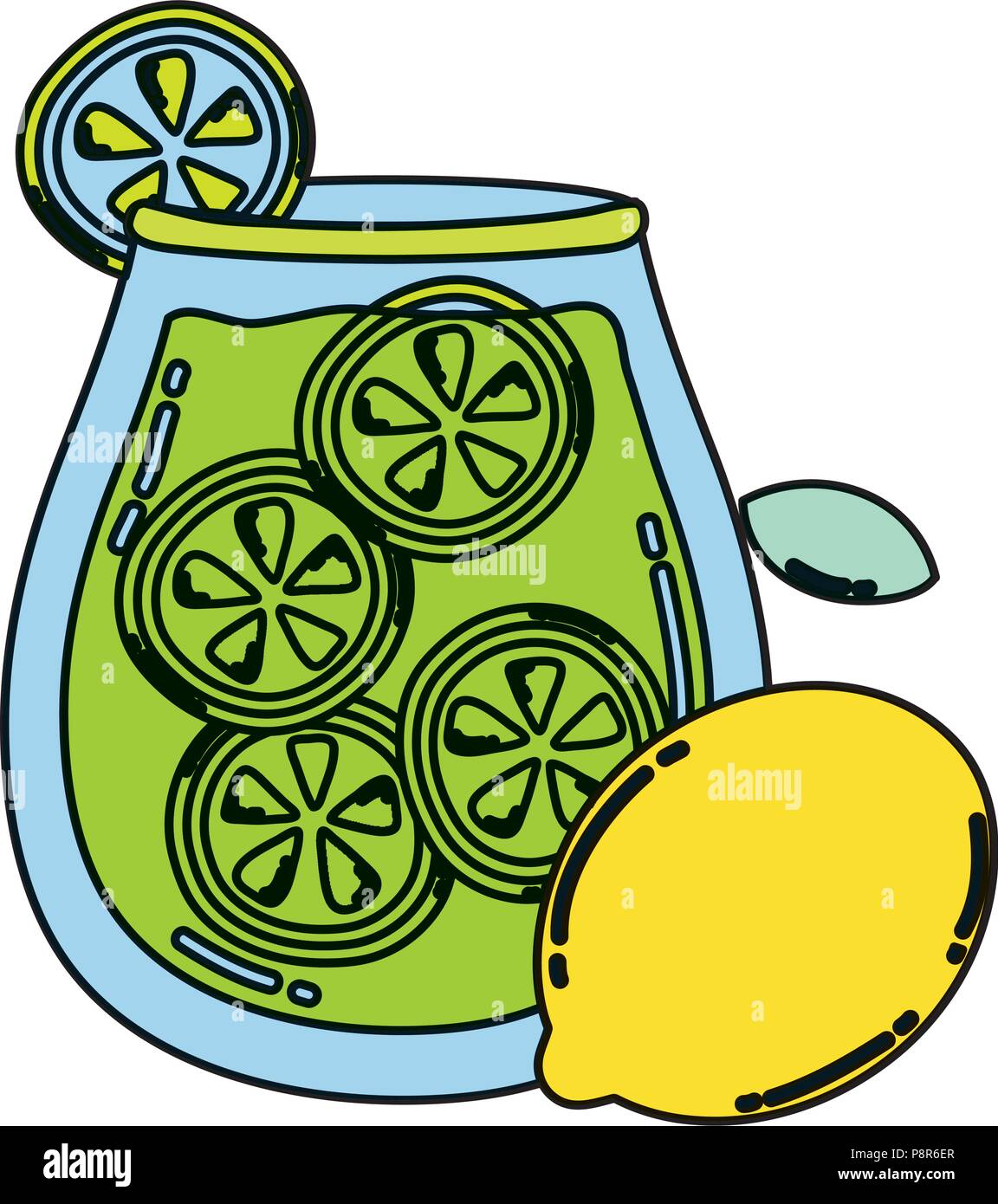 color healthy lemon and cucumber juice in the jar vector illustration ...