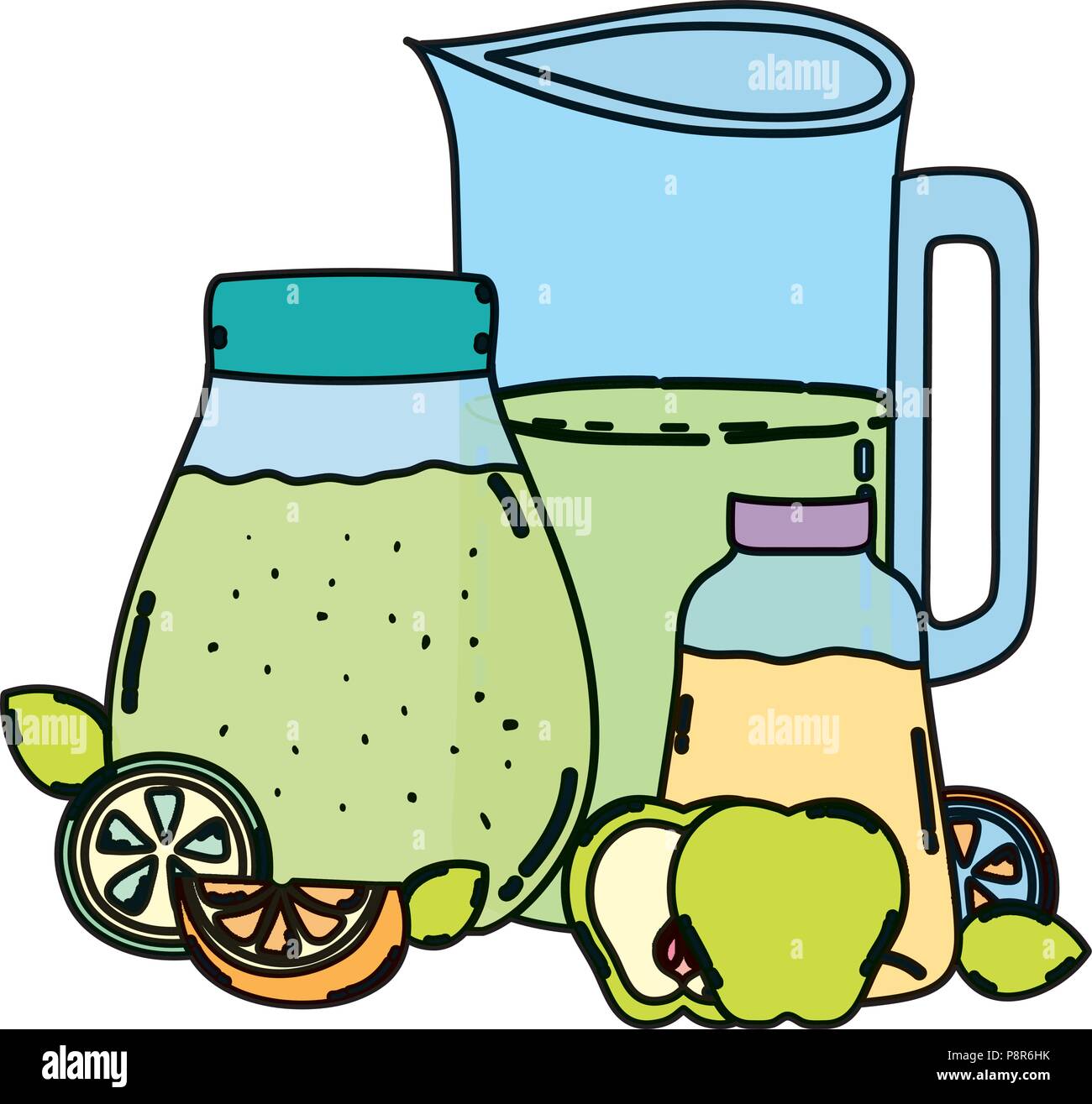 color delicious fruits juice in the jar with ribbon vector illustration ...