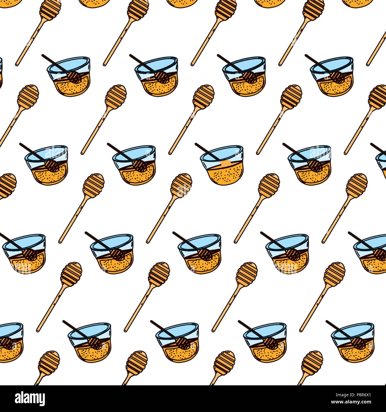 color dipper kitchen tool and honey background vector illustration ...