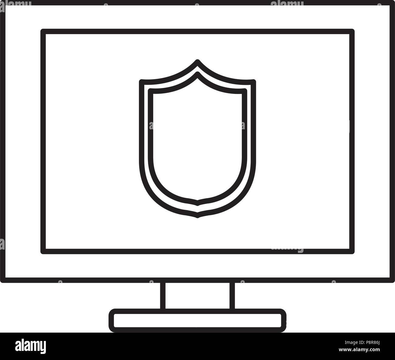 line electronic computer with digital shield security vector ...