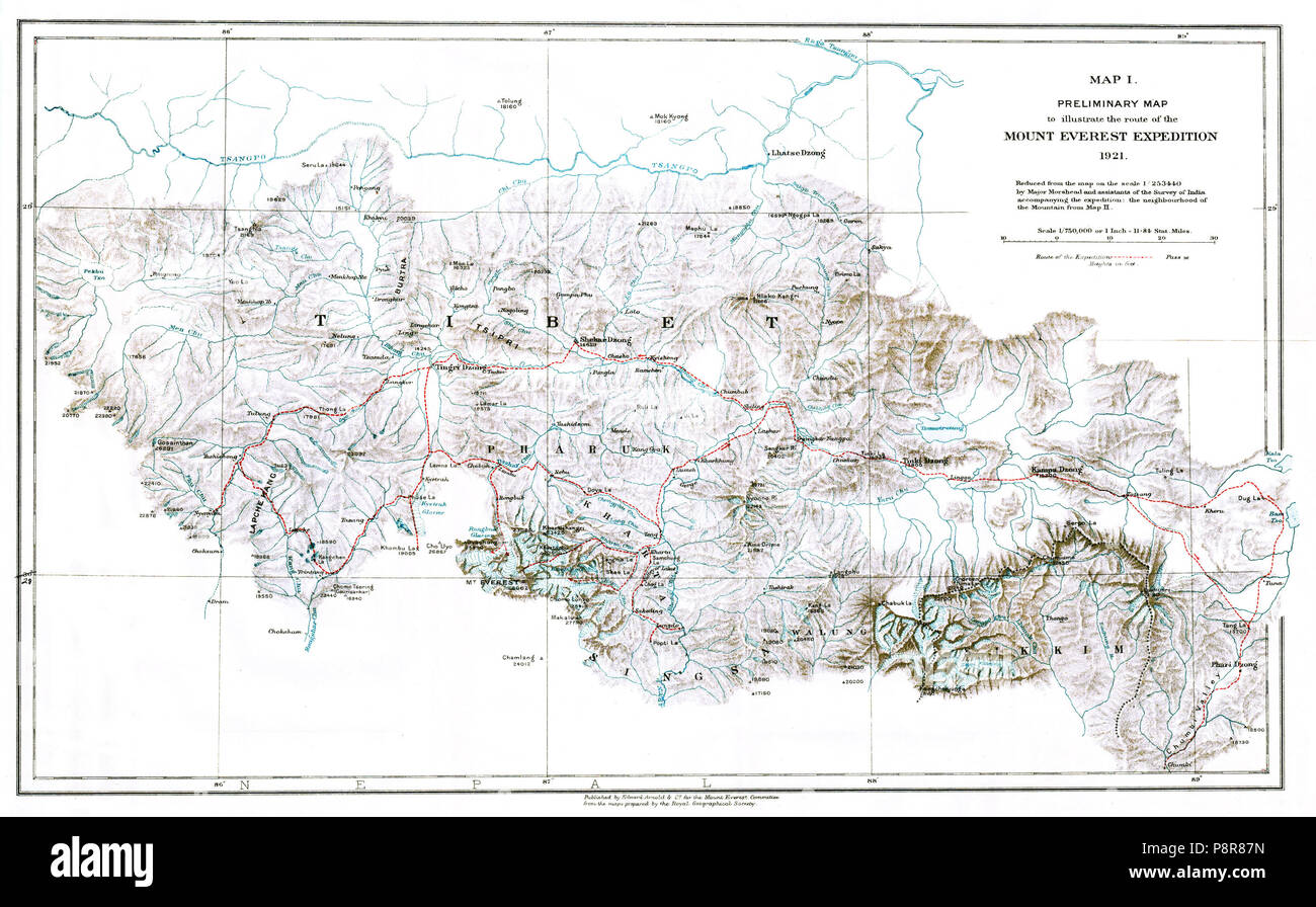 . 470 Preliminary map of Mount Everest Expedition, 1921. Map I Stock ...