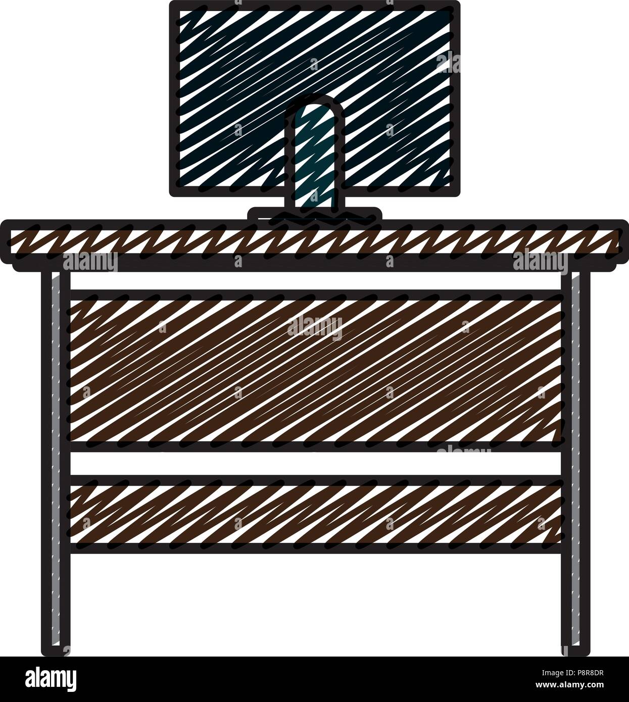doodle electronic computer technology in the wood desk vector ...