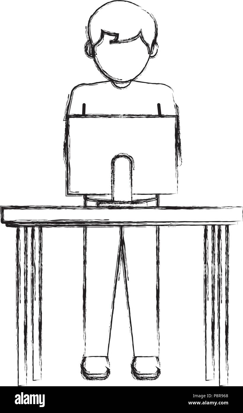 Boy computer typing Black and White Stock Photos & Images - Alamy