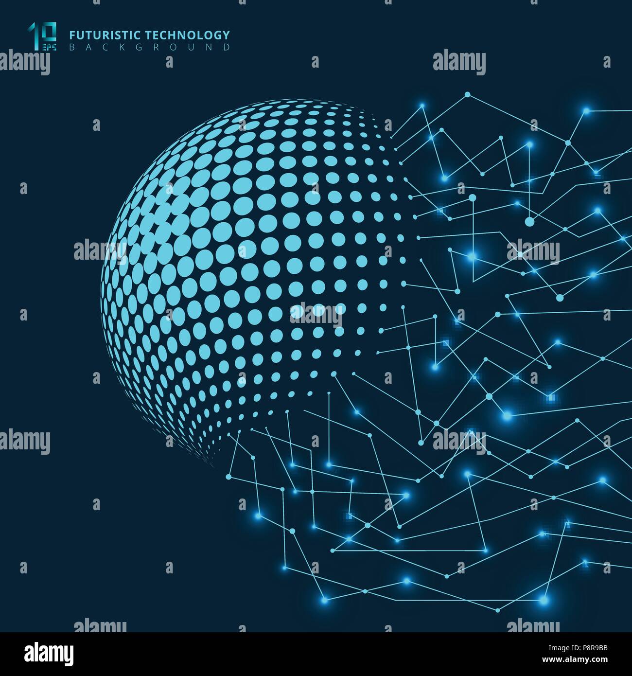 Abstract futuristic technology network geometric blue lines digital connection with nodes on ...