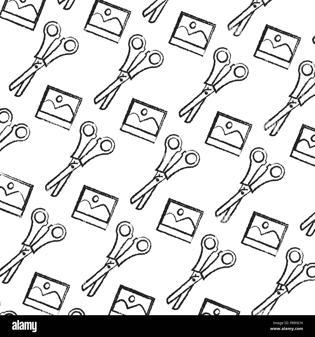 grunge scissors supply and photography design background vector ...