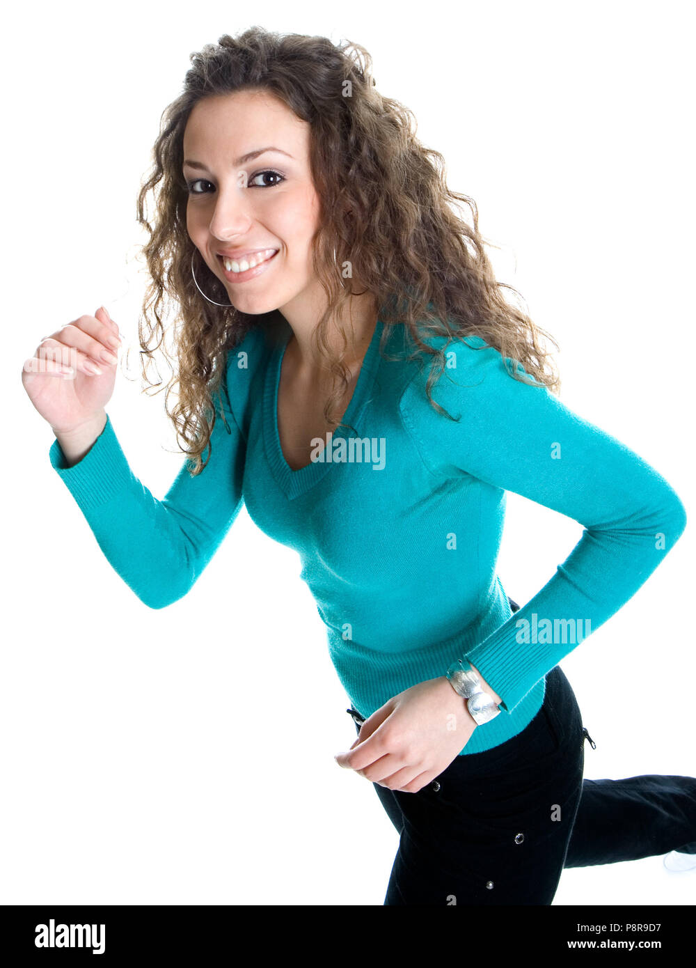 Beautiful woman running, isolated on white backgroung Stock Photo - Alamy