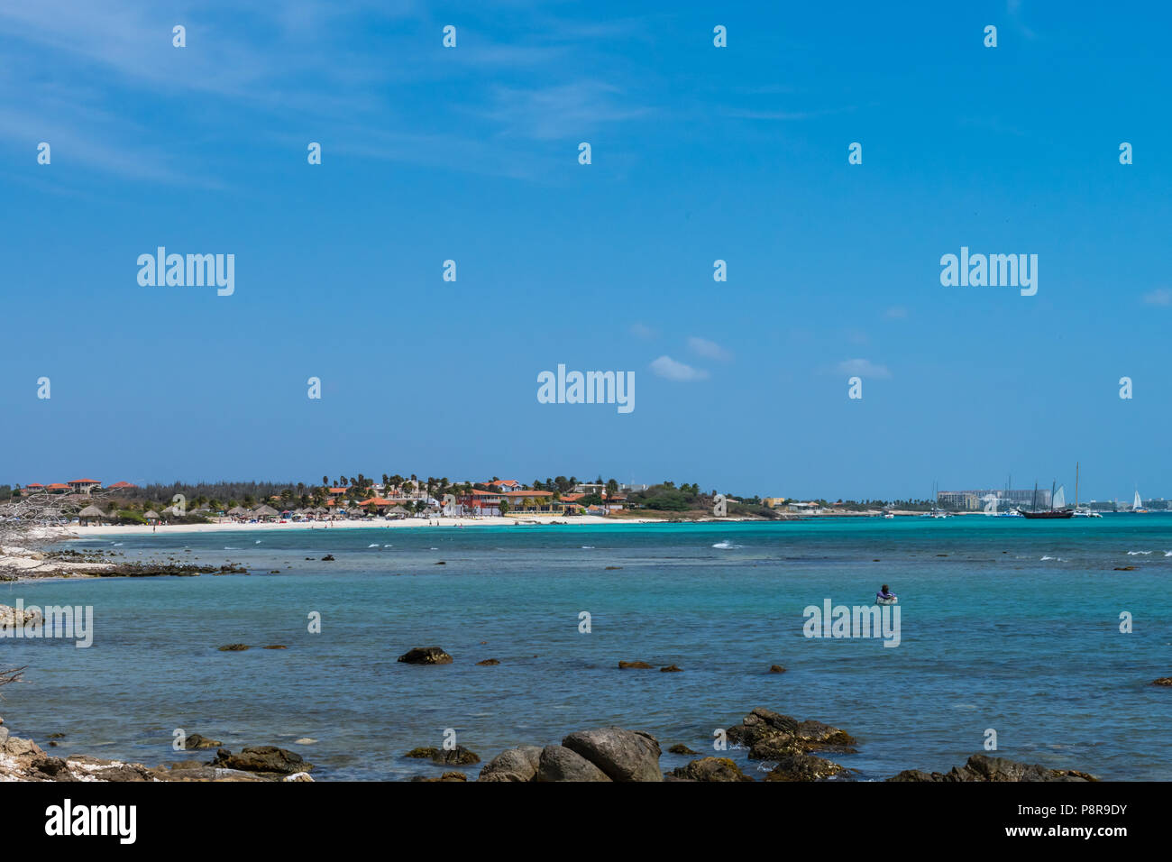 Aruba -view of northern beaches- Arashi- and high rise hotels Stock ...
