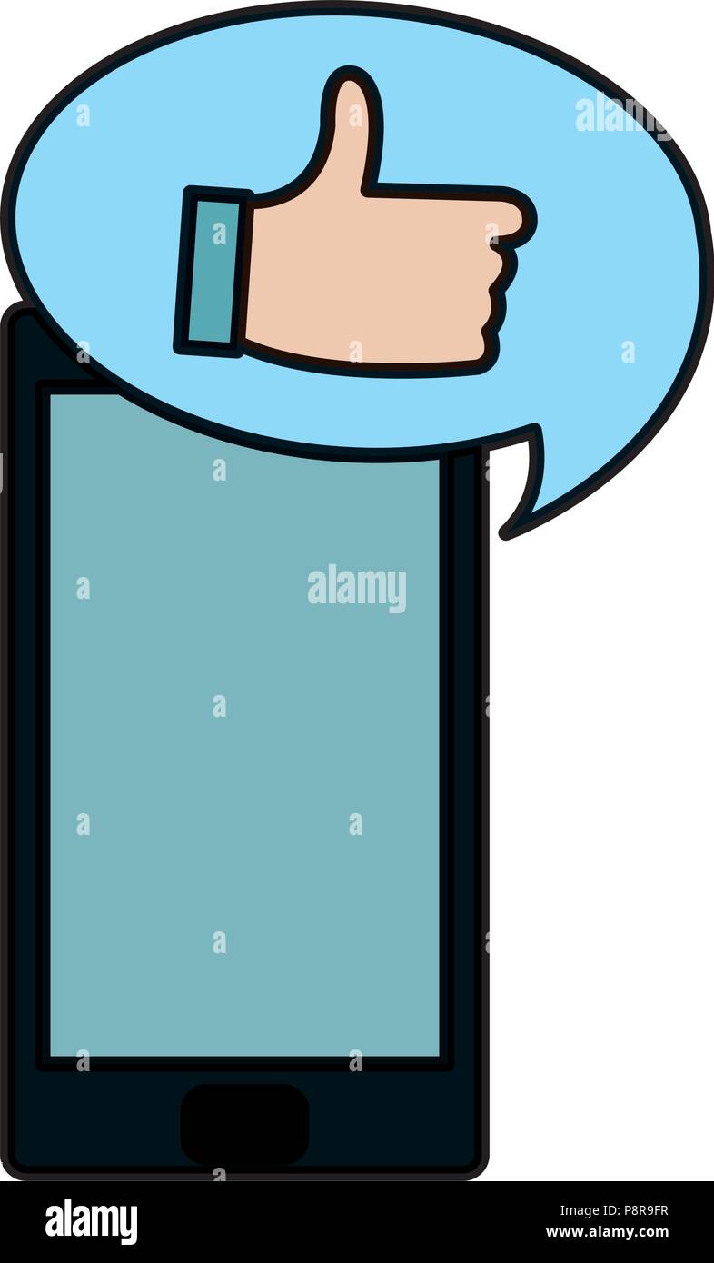 color smartphone technology with all good gesture vector illustration ...