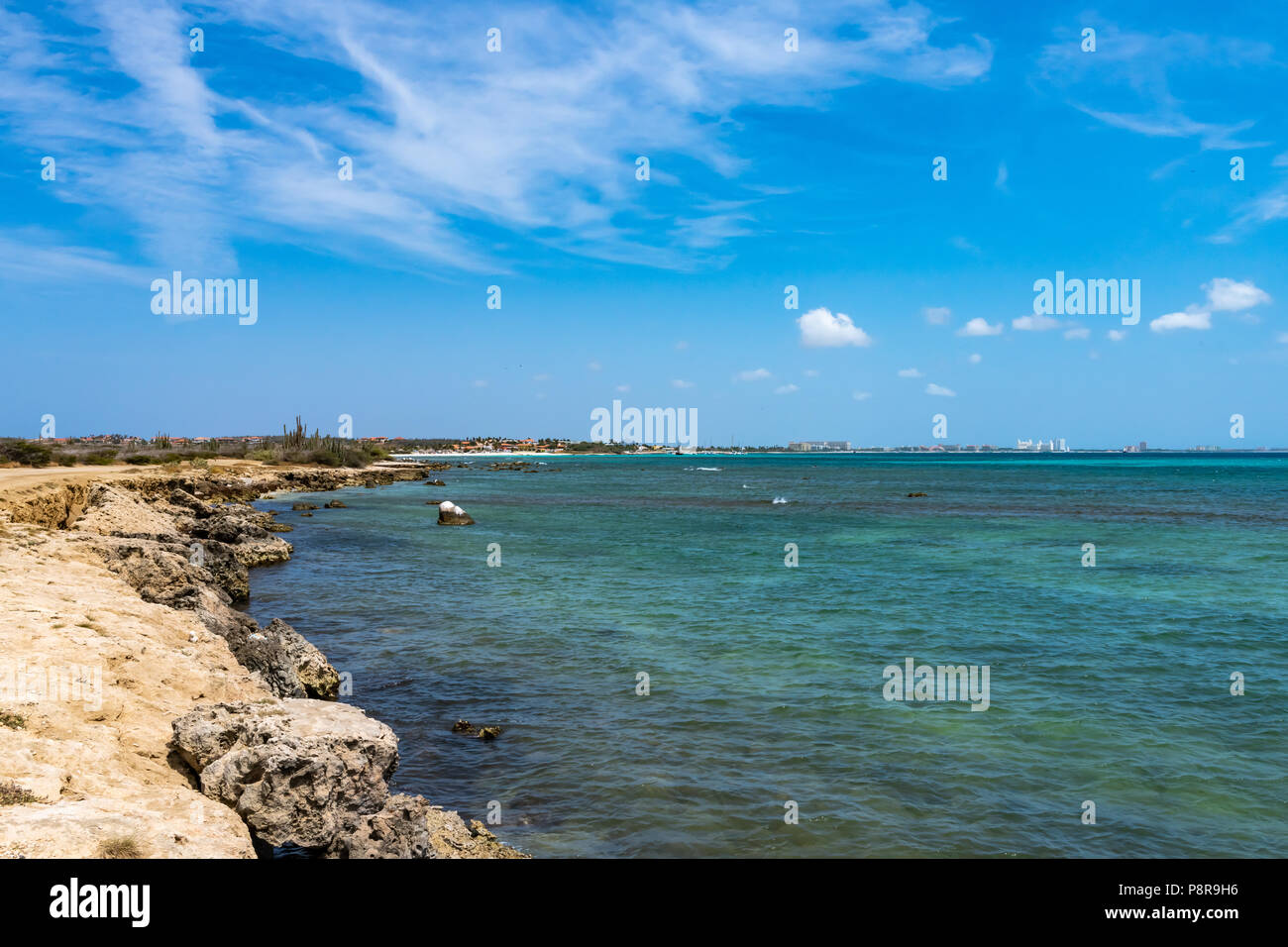 Aruba -view of northern beaches- Arashi- and high rise hotels Stock ...