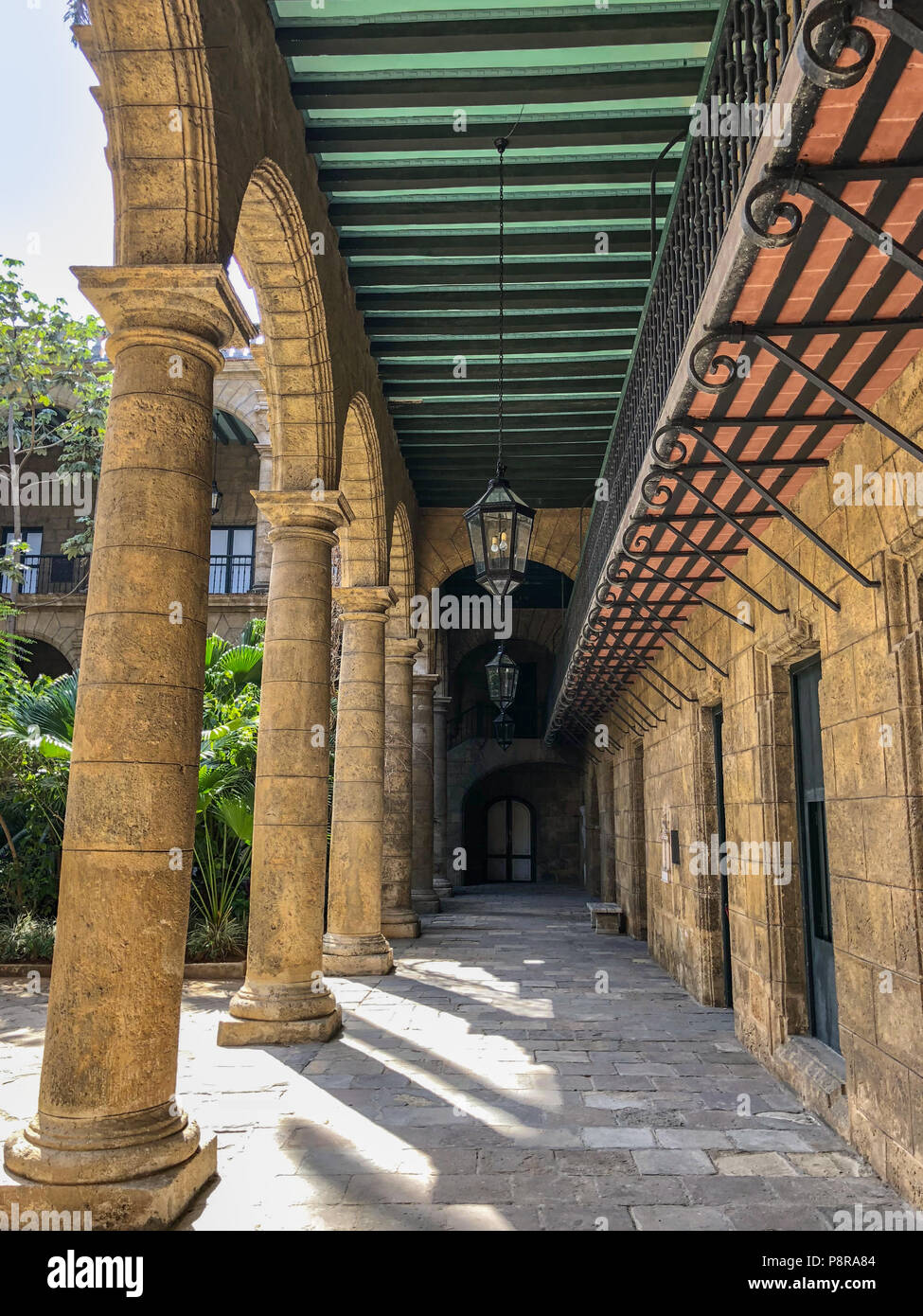 View of courtyard (patio) interior of cuban villas with beautiful ...