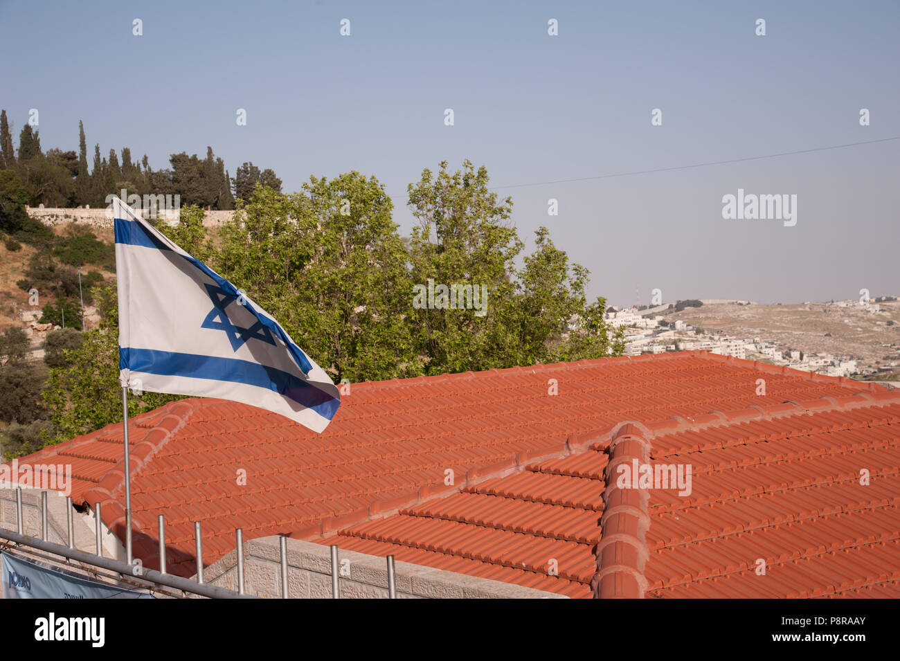 red roof with Israeli flag Stock Photo - Alamy