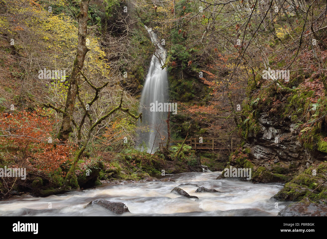 One of the waterfalls in the Big Burn, near Golspie village, in the ...