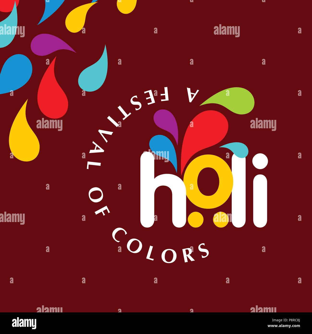 happy holi festival. holi color drops with creative typography on red ...